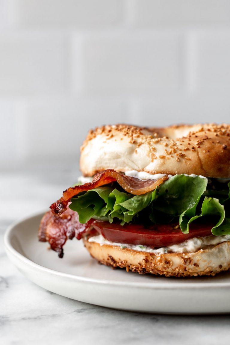BLT Bagel with Hatch Chili Cream Cheese - Cooking with Cocktail Rings