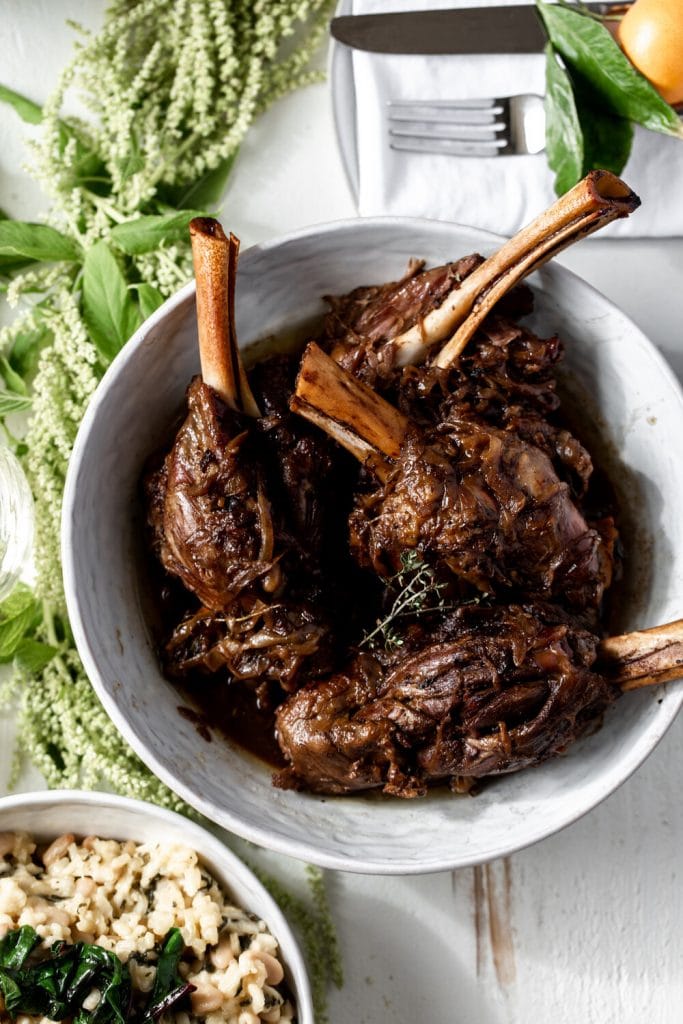 Balsamic and Caramelized Onion Braised Lamb Shanks Over White Bean ...