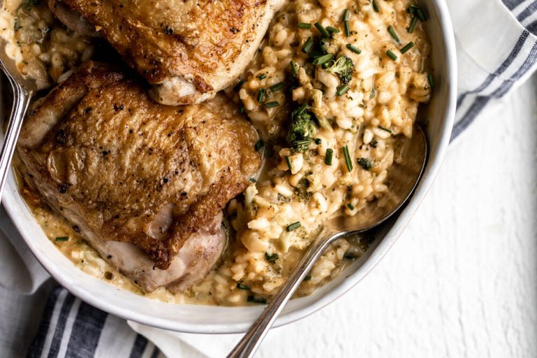 Broccoli Cheddar Risotto - Cooking with Cocktail Rings