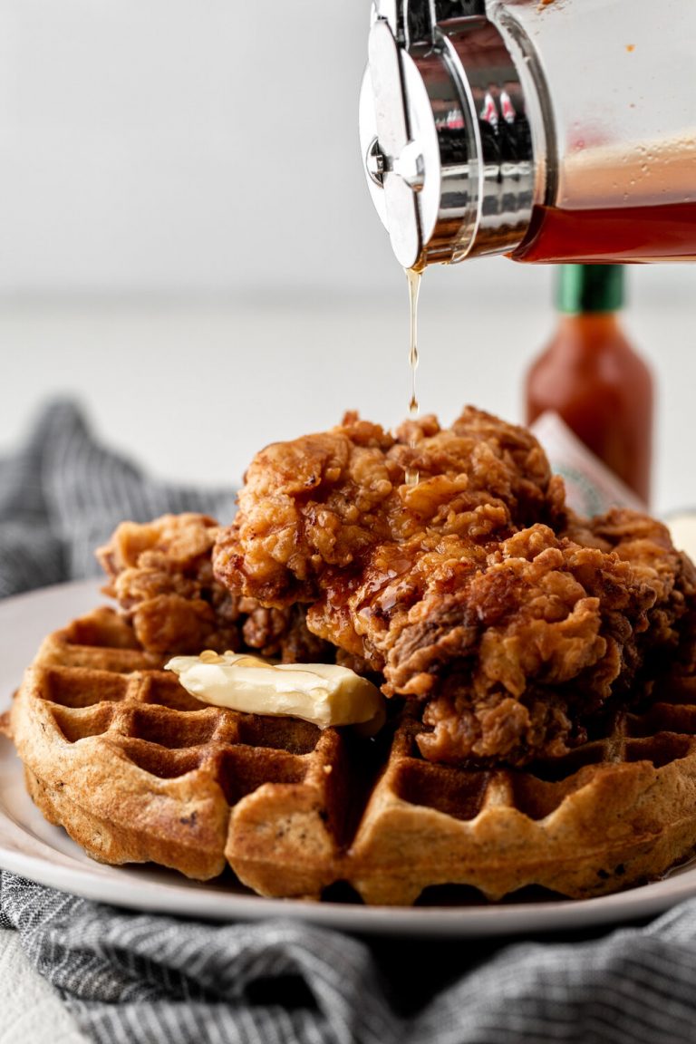 Fried Chicken and Waffles with Hot Sauce Maple Syrup - Cooking with ...