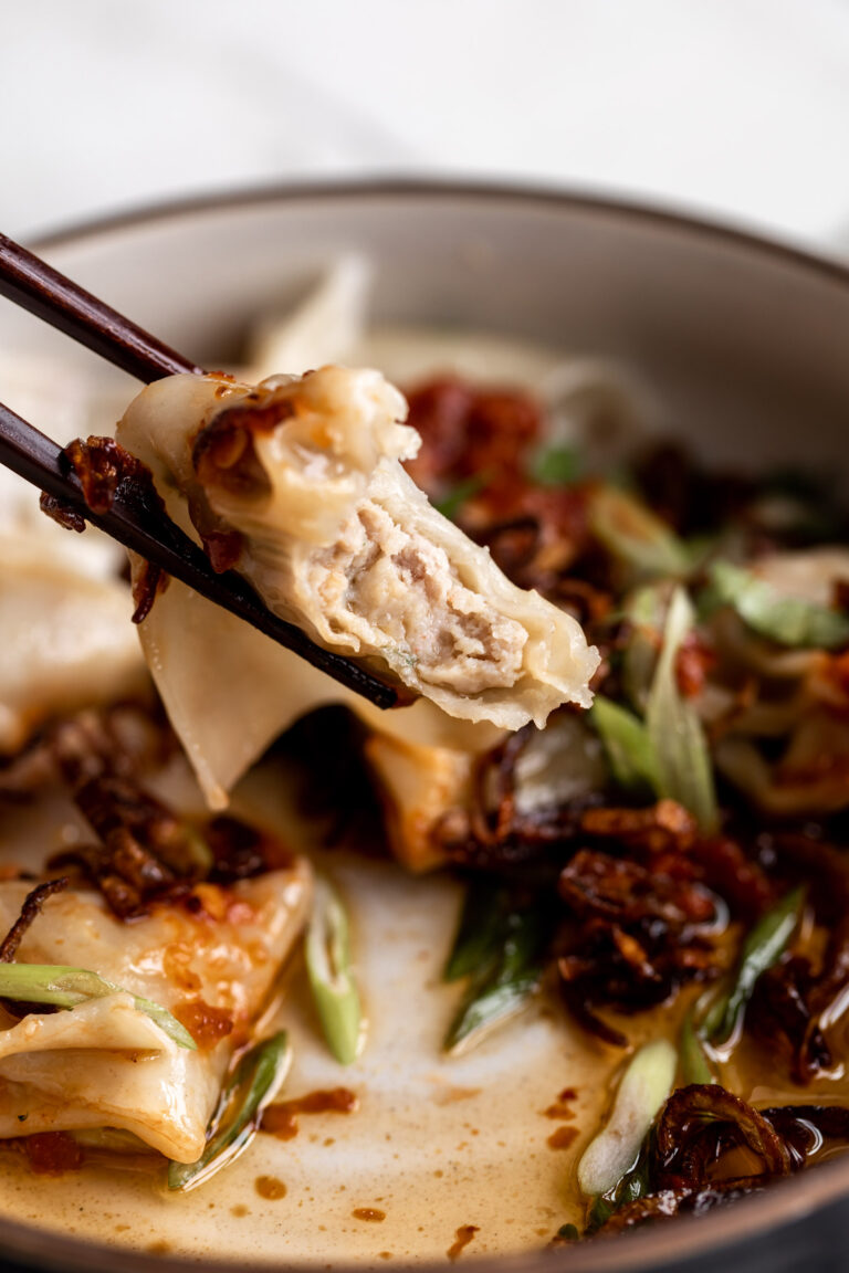 Spicy Sichuan Wontons with Chili Sauce - Cooking with Cocktail Rings