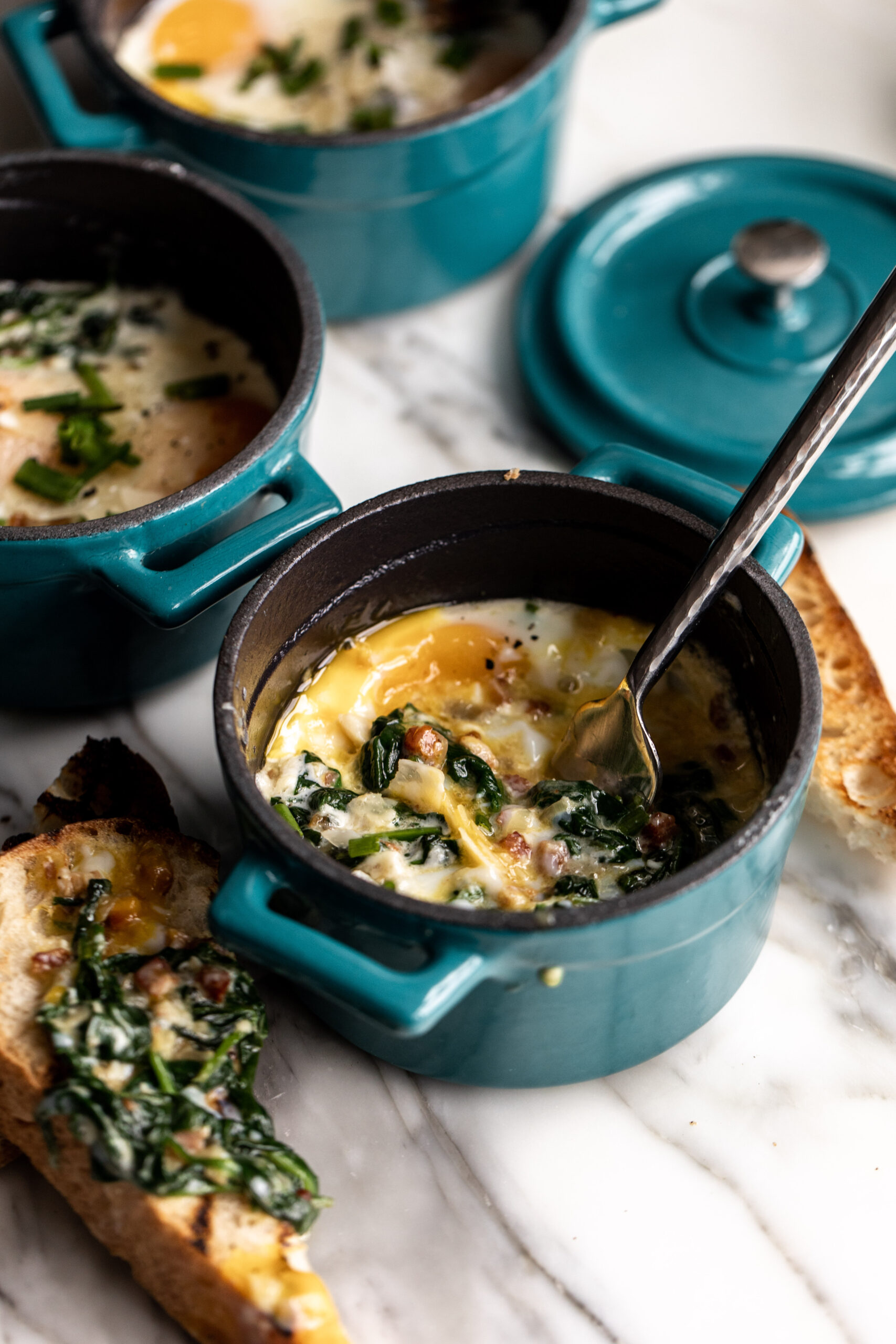 Eggs en Cocotte: Baked Eggs in Ramekins with Spinach & Pancetta ...