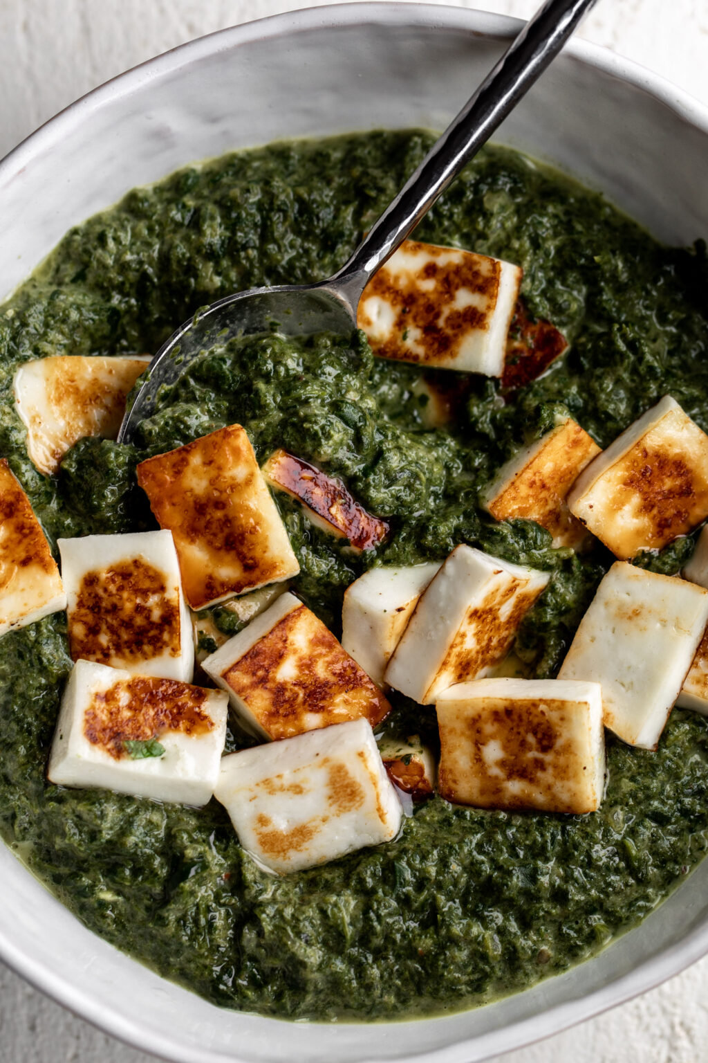 Saag Paneer over Turmeric Rice - Cooking with Cocktail Rings