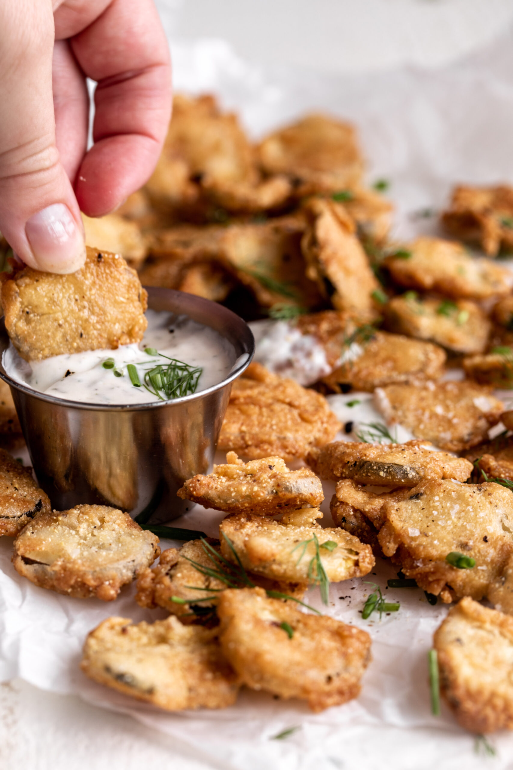 Fried Pickles with Herb Buttermilk Ranch - Cooking with Cocktail Rings