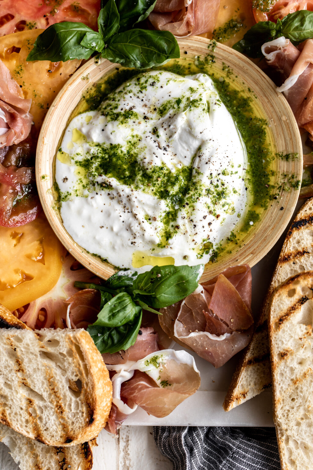 Heirloom Tomato, Prosciutto & Burrata with Garlic-Basil Oil - Cooking ...