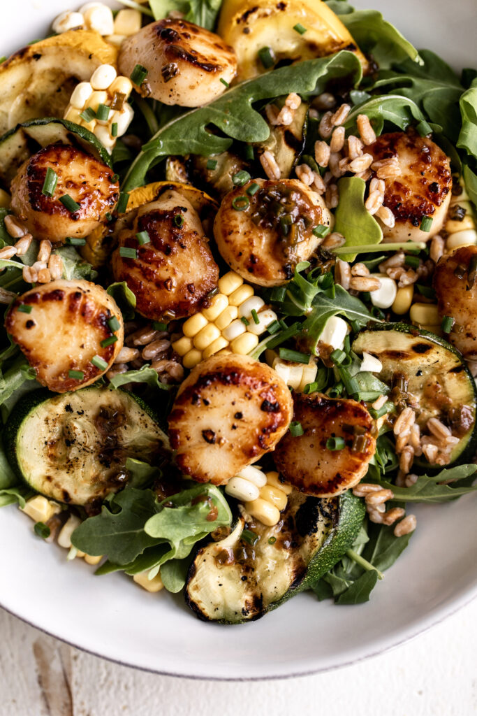 Brown Butter Scallops with Squash & Farro Salad - Cooking with Cocktail ...
