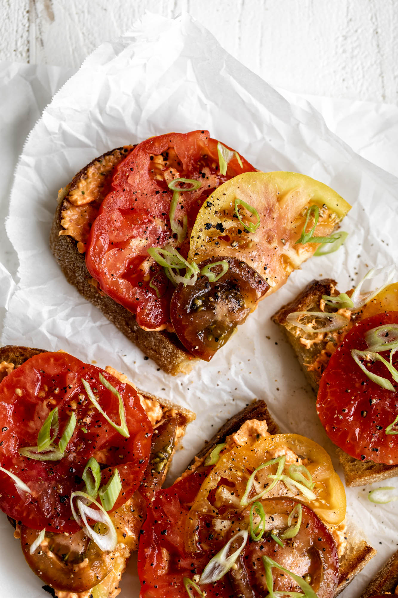 Pimento Cheese Toasts with Heirloom Tomatoes - Cooking with Cocktail Rings