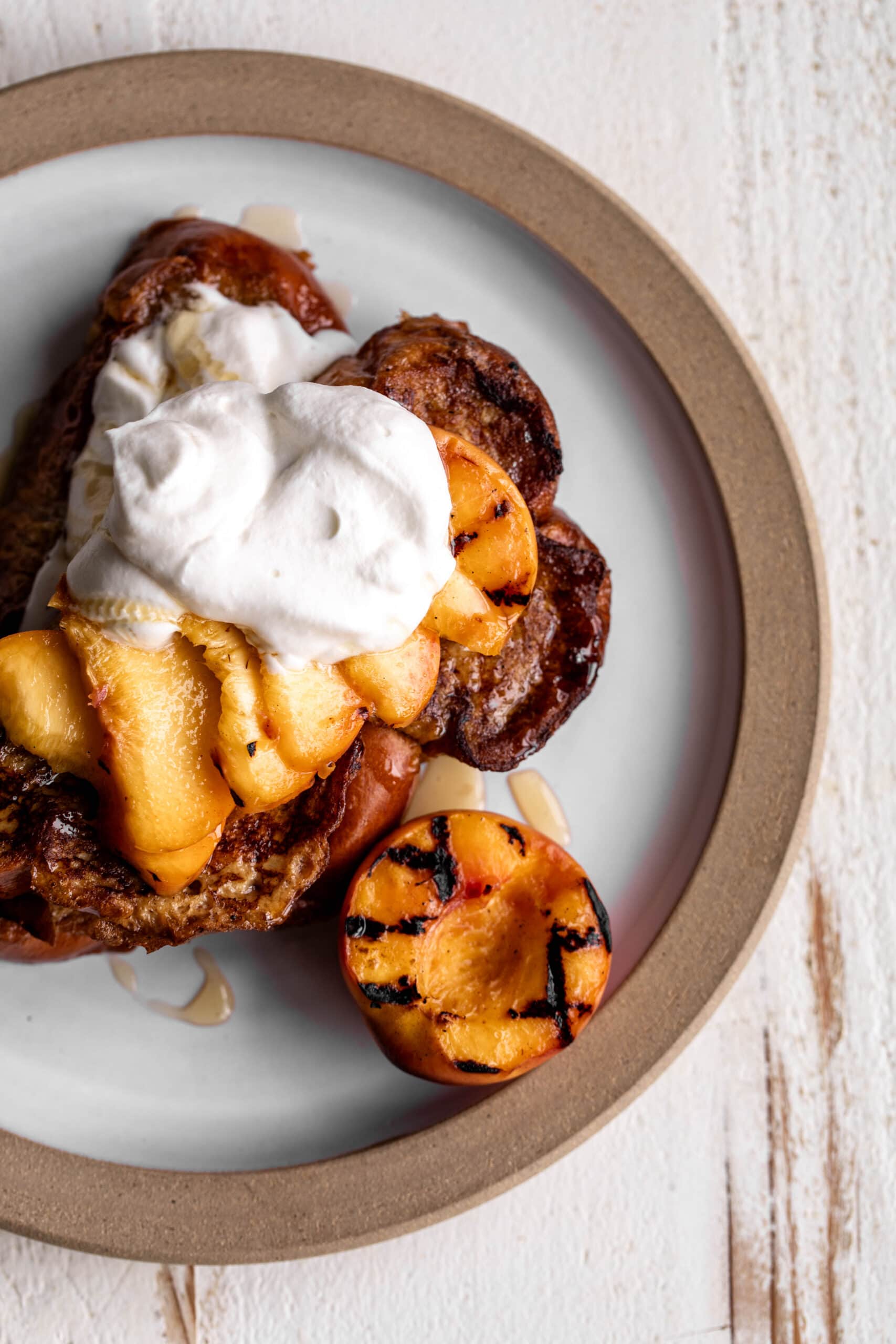 Grilled Peaches & Cream Challah French Toast - Cooking with Cocktail Rings