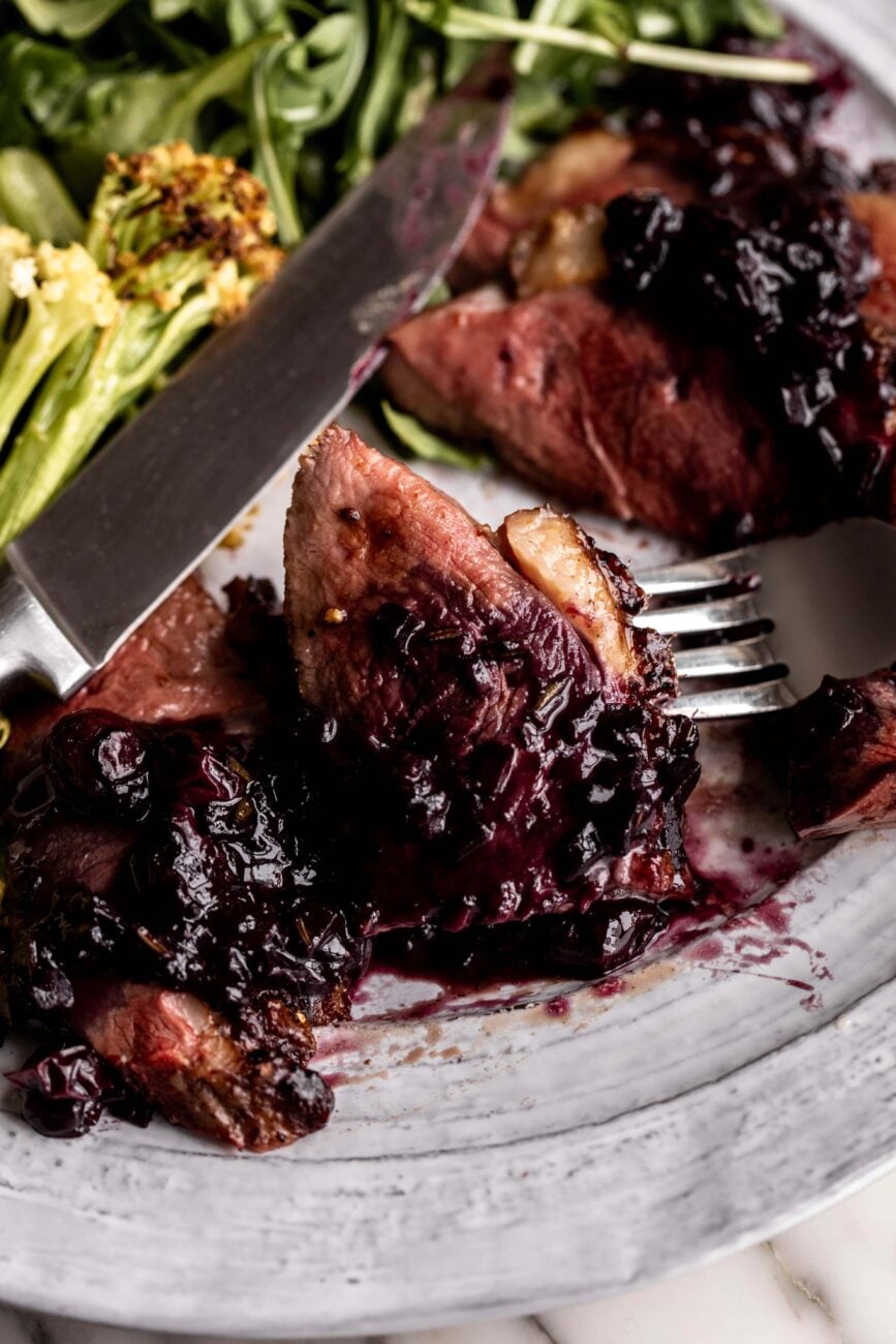 Seared Duck Breast with Blueberry Pan Sauce - Cooking with Cocktail Rings