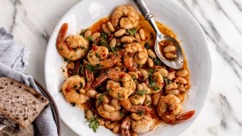 Spicy Calabrian Shrimp with White Beans - Cooking with Cocktail Rings