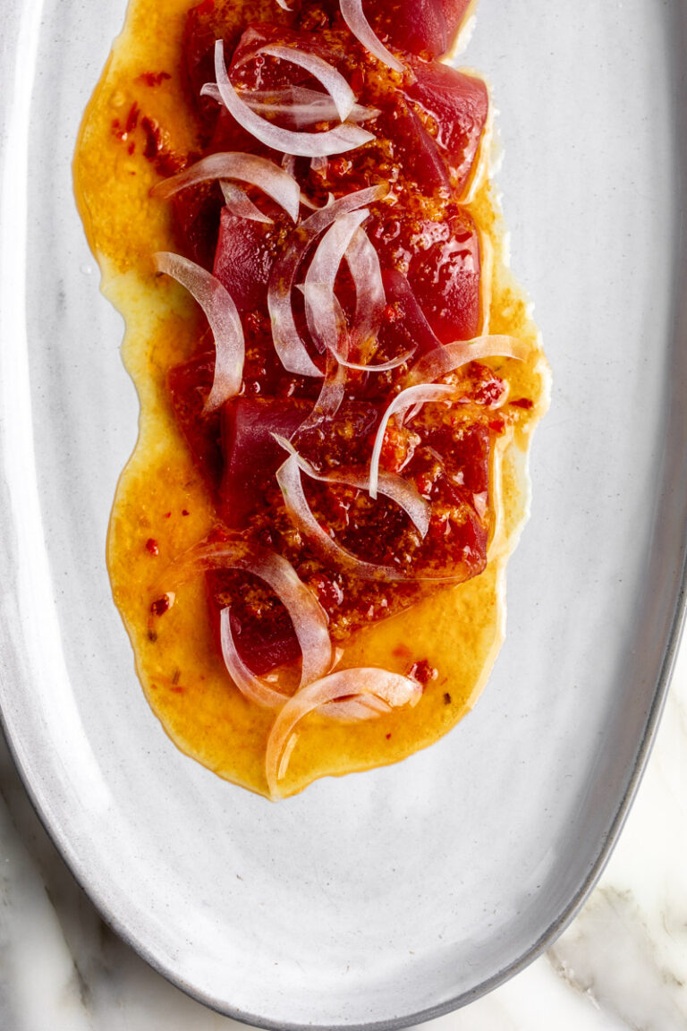 Orange Calabrian Chili Tuna Crudo - Cooking with Cocktail Rings
