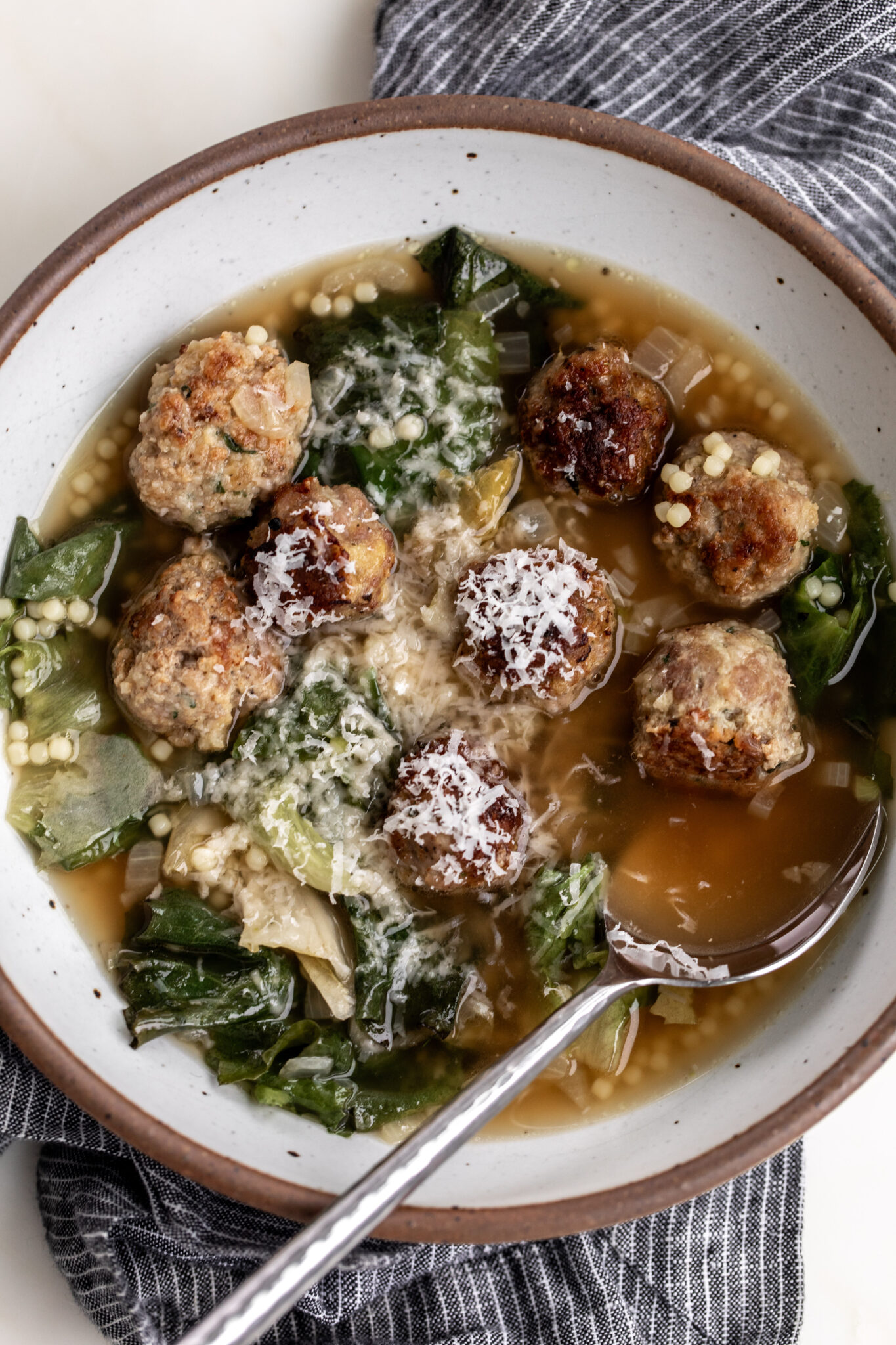 Italian Wedding Soup with Mini Pork Meatballs - Cooking with Cocktail Rings