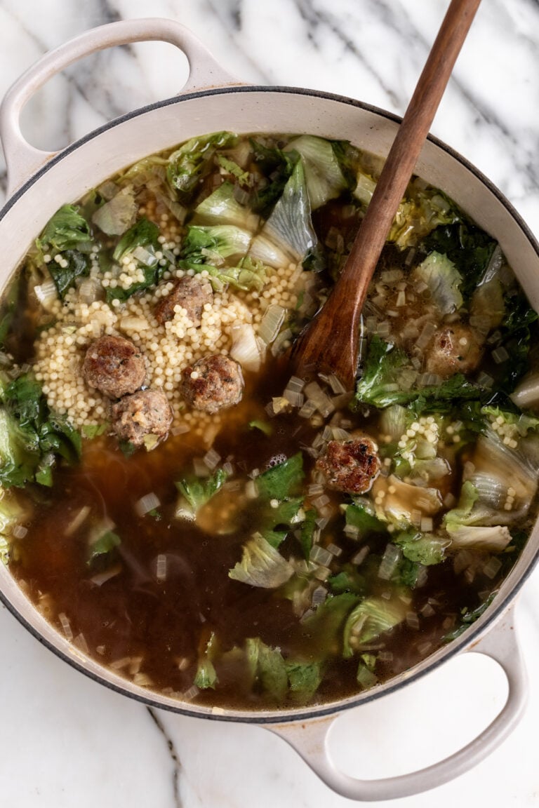 Italian Wedding Soup with Mini Pork Meatballs - Cooking with Cocktail Rings