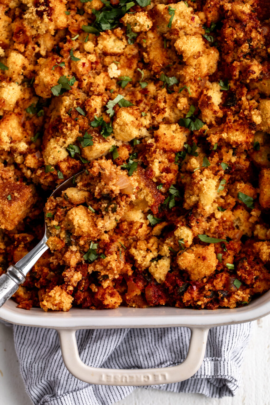Chorizo Cornbread Stuffing - Cooking with Cocktail Rings